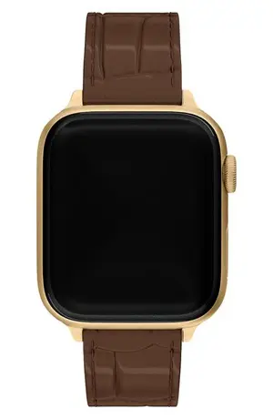 Michele Croc Embossed Leather 20mm Watchband - Brown