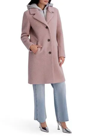 KENNETH COLE Textured Coat With Hooded Bib - Pink