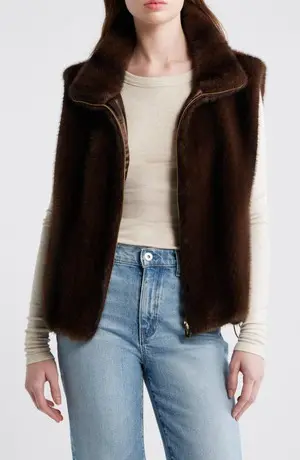 Via Spiga Faux Fur Vest - Chocolate