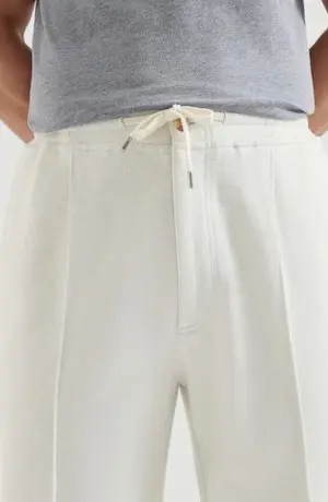 Brunello Cucinelli Cashmere And Cotton French Terry Double Cloth Trousers With Crête Detail And Elasticated Zipper Cuffs - Off-white