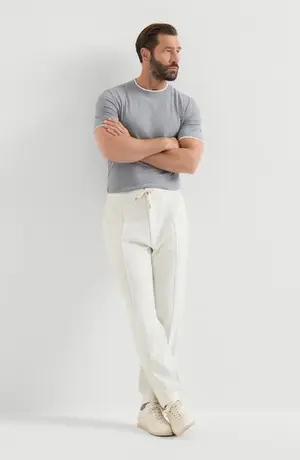 Brunello Cucinelli Cashmere And Cotton French Terry Double Cloth Trousers With Crête Detail And Elasticated Zipper Cuffs - Off-white