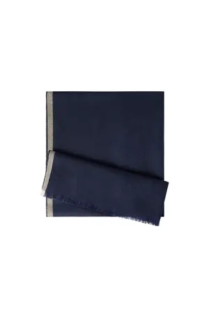 Brunello Cucinelli Wool And Cashmere Diagonal Scarf With Striped Edge - Blue