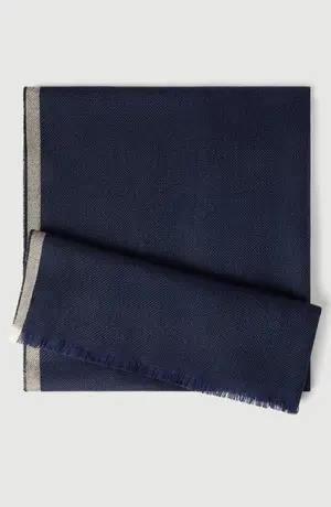 Brunello Cucinelli Wool And Cashmere Diagonal Scarf With Striped Edge - Blue