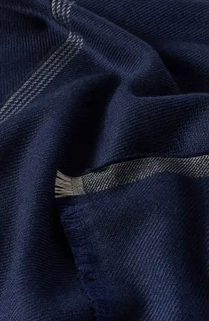 Brunello Cucinelli Wool And Cashmere Diagonal Scarf With Striped Edge - Blue