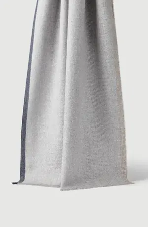 Brunello Cucinelli Wool And Cashmere Diagonal Scarf With Striped Edge Pearl Grey