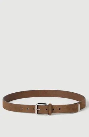 Brunello Cucinelli Reversed Leather Belt With Square Buckle And Tip - Chestnut