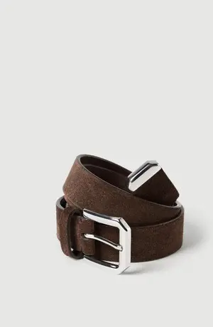Brunello Cucinelli Reversed Leather Belt With Square Buckle And Tip - Rust Brown