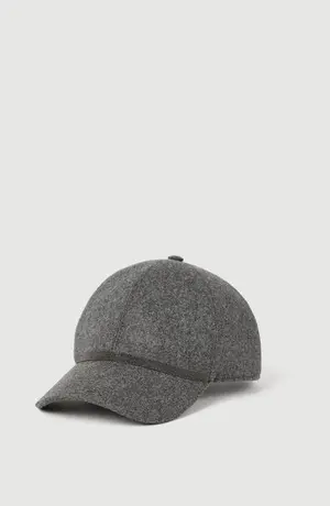 Brunello Cucinelli Virgin Wool And Cashmere Flannel Baseball Cap With Shiny Band - Dark Grey
