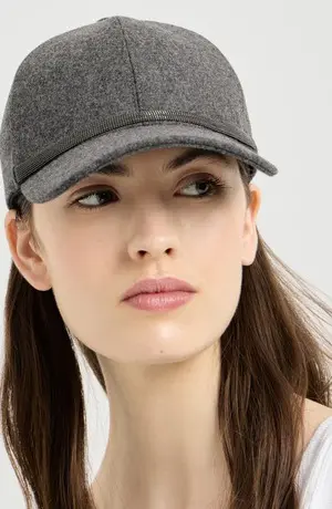 Brunello Cucinelli Virgin Wool And Cashmere Flannel Baseball Cap With Shiny Band