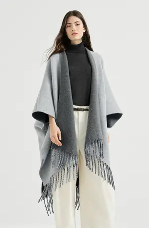 Brunello Cucinelli Wool And Cashmere Double Knit Reversible Poncho - Light Grey