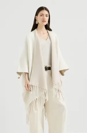 Brunello Cucinelli Wool And Cashmere Double Knit Reversible Poncho