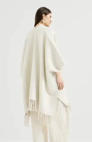 Brunello Cucinelli Wool And Cashmere Double Knit Reversible Poncho