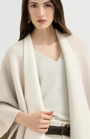 Brunello Cucinelli Wool And Cashmere Double Knit Reversible Poncho