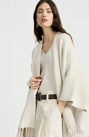 Brunello Cucinelli Wool And Cashmere Double Knit Reversible Poncho