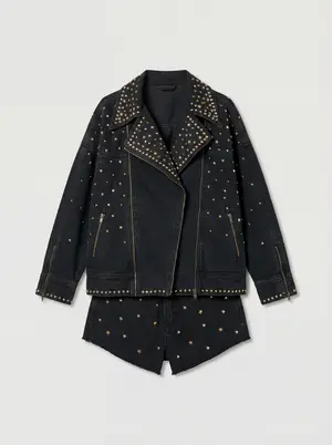 Nasty Gal Studded Denim Biker Jacket