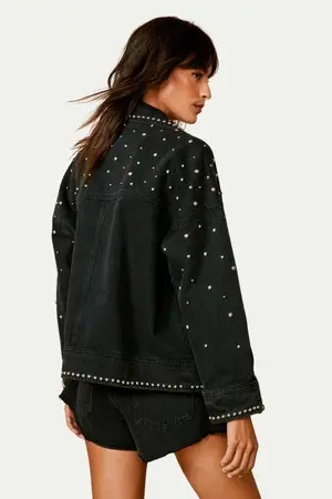 Nasty Gal Studded Denim Biker Jacket