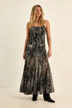 Nasty Gal Strappy Maxi Dress With Godet Hem And Spot Print