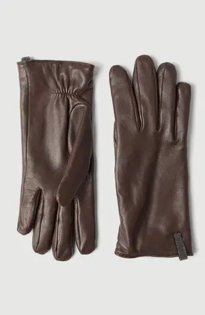 Brunello Cucinelli Nappa Leather Gloves With Monili - Chocolate
