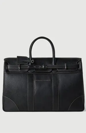 Brunello Cucinelli Grained Calfskin Country Bag - Black