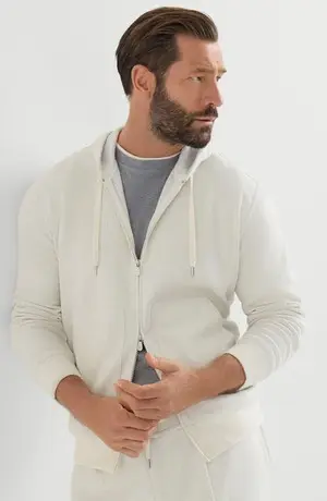 Brunello Cucinelli Double Cloth Hooded Sweatshirt - Off-white