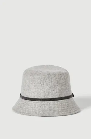 Brunello Cucinelli Virgin Wool And Cashmere Flannel Bucket Hat With Shiny Band - Light Grey