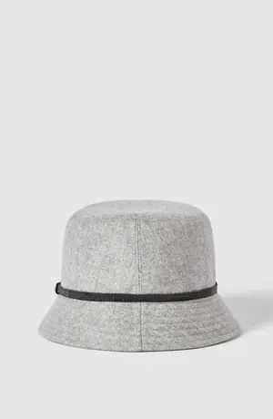 Brunello Cucinelli Virgin Wool And Cashmere Flannel Bucket Hat With Shiny Band - Light Grey