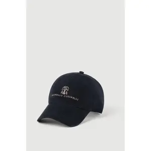 Brunello Cucinelli Brunello Cucinelli Embroidered Logo Suede Baseball Cap Navy Blue