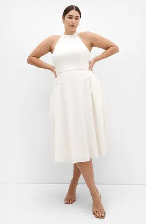 City Chic Textured Sleeveless Jacquard Midi Dress - Ivory