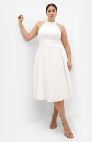 City Chic Textured Sleeveless Jacquard Midi Dress - Ivory
