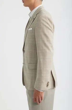 BOSS Hutson Slim Fit Plaid Wool Blend Sport Coat - Light Tan