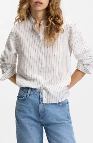 BOSS Bertyna Monday Stripe Crop Button-up Shirt - White