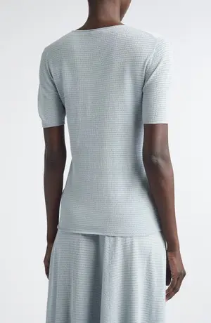 Lafayette 148 New York Textured Stitch Short Sleeve Sweater