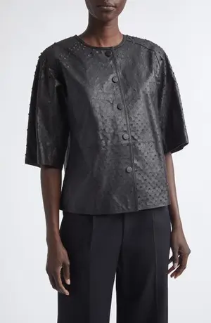 Lafayette 148 New York Laser Cut Leather Jacket