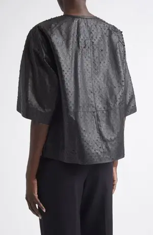 Lafayette 148 New York Laser Cut Leather Jacket