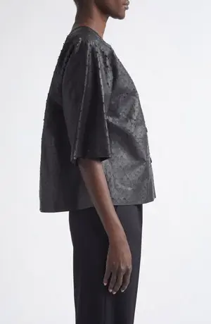 Lafayette 148 New York Laser Cut Leather Jacket