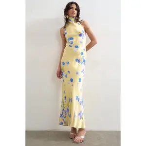 Topshop Floral Halter Maxi Dress - Yellow