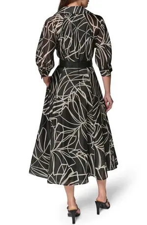 Donna Karan New York Printed Belted Midi Shirtdress - Blk/lt Can