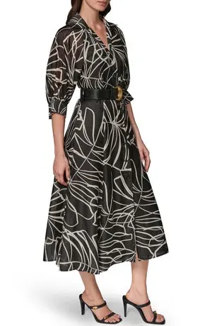 Donna Karan New York Printed Belted Midi Shirtdress - Blk/lt Can
