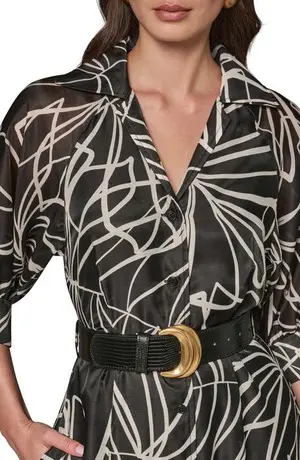 Donna Karan New York Printed Belted Midi Shirtdress - Blk/lt Can