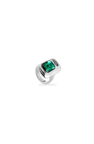 UNODE50 Sterling Plated Ring With Green Crystal - Silver