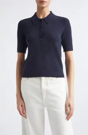 Maria Mcmanus Cashmere & Organic Cotton Jersey Polo - Navy