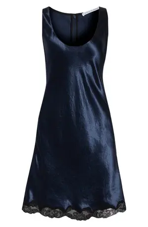 Maria Mcmanus Lace Trim Satin Bias Cut Dress - Navy