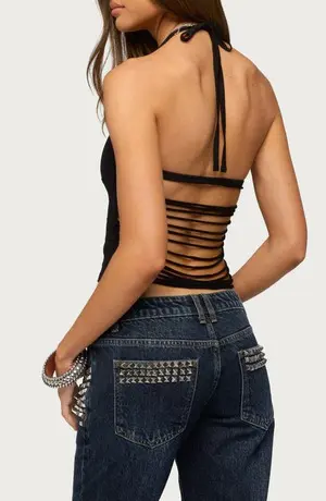 EDIKTED Minsoo Shredded Back Halter Top