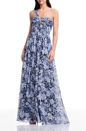 Dress The Population Metallic Floral One-shoulder Gown