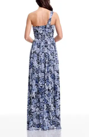 Dress The Population Metallic Floral One-shoulder Gown