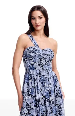 Dress The Population Metallic Floral One-shoulder Gown