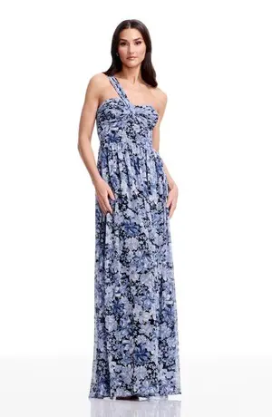 Dress The Population Metallic Floral One-shoulder Gown