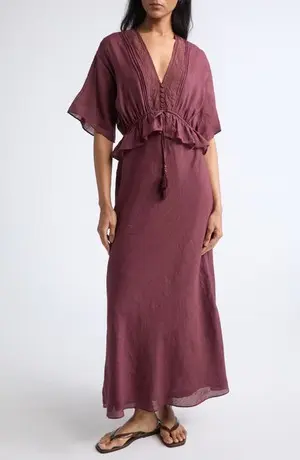 Veronica Beard Dominick Pintuck Lace Trim Maxi Dress - Raisin
