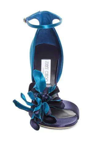 JIMMY CHOO Coko Satin Stiletto Sandal With Floral Embellishment - Marine/lagoon
