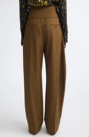 FERRAGAMO Pleated Wool & Cashmere Barrel Leg Pants
